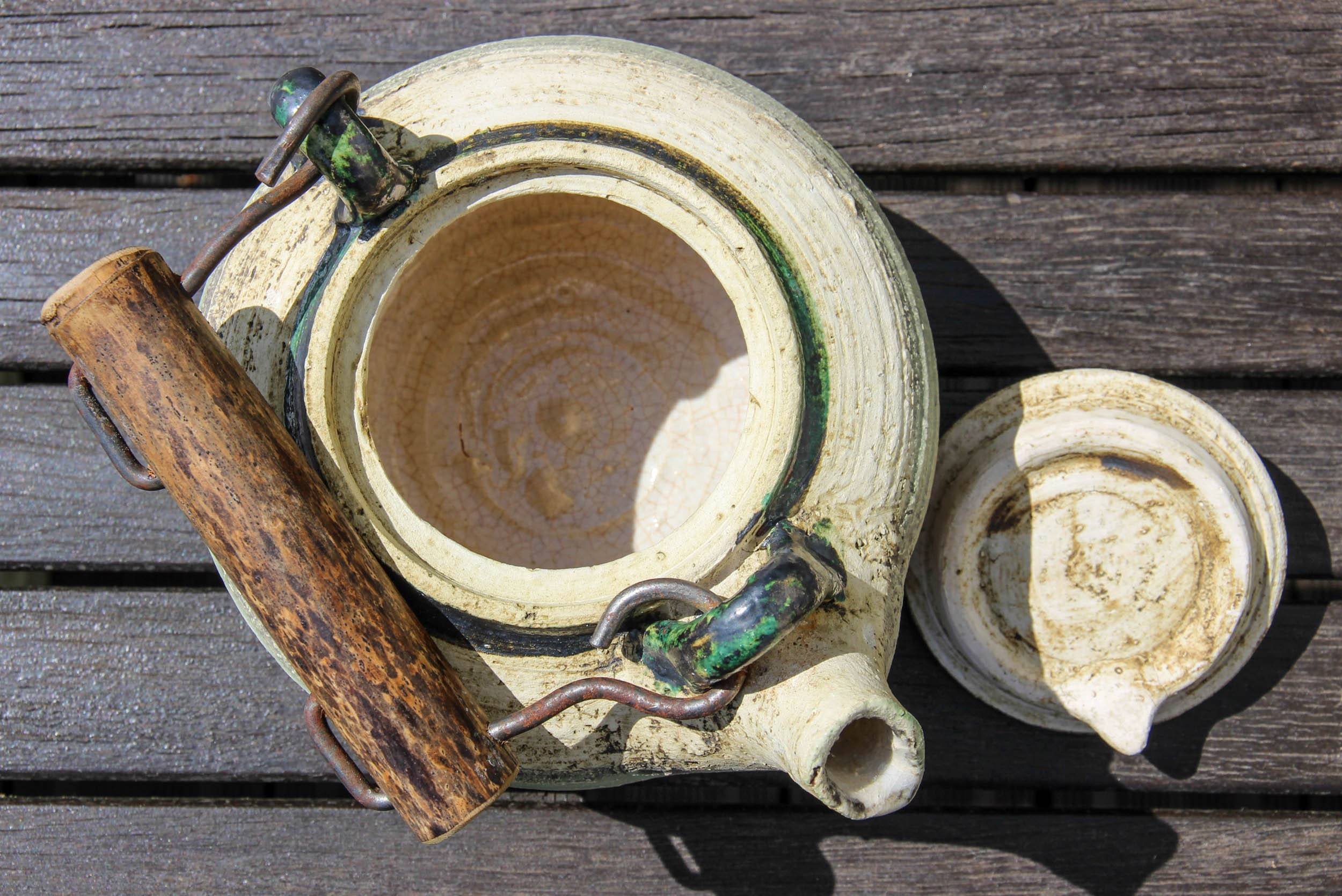 Vintage French Sourced Rustic Small Ceramic Teapot With Wooden - Etsy