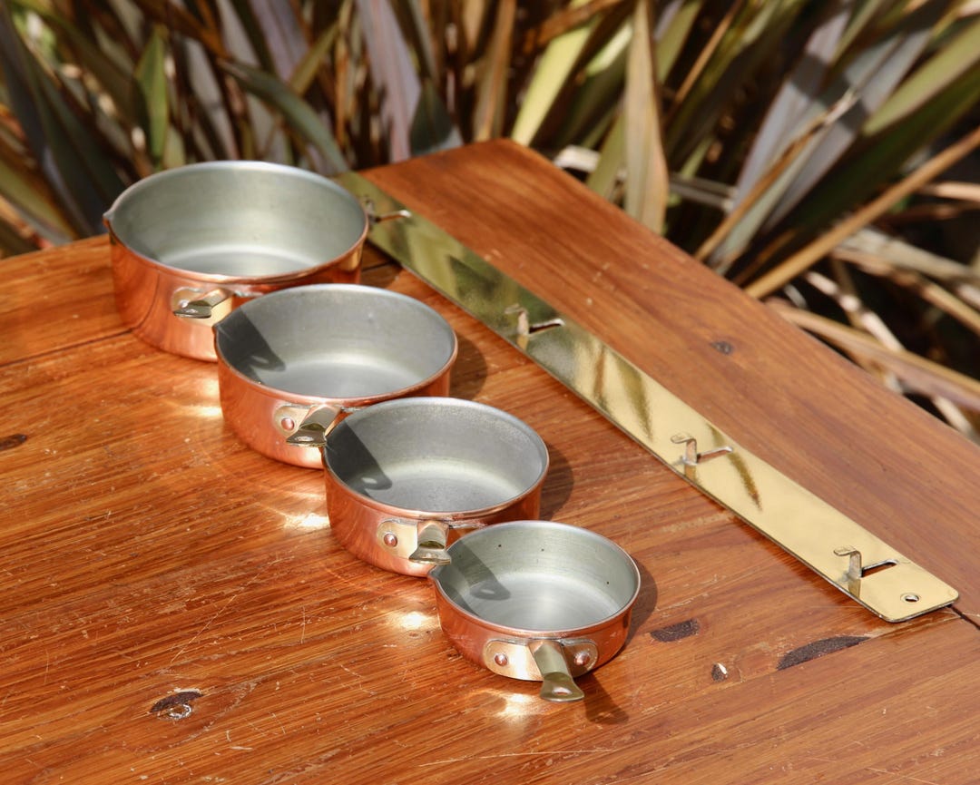 Set of 4 Vintage French Small Copper Pans With Brass Handles and ...
