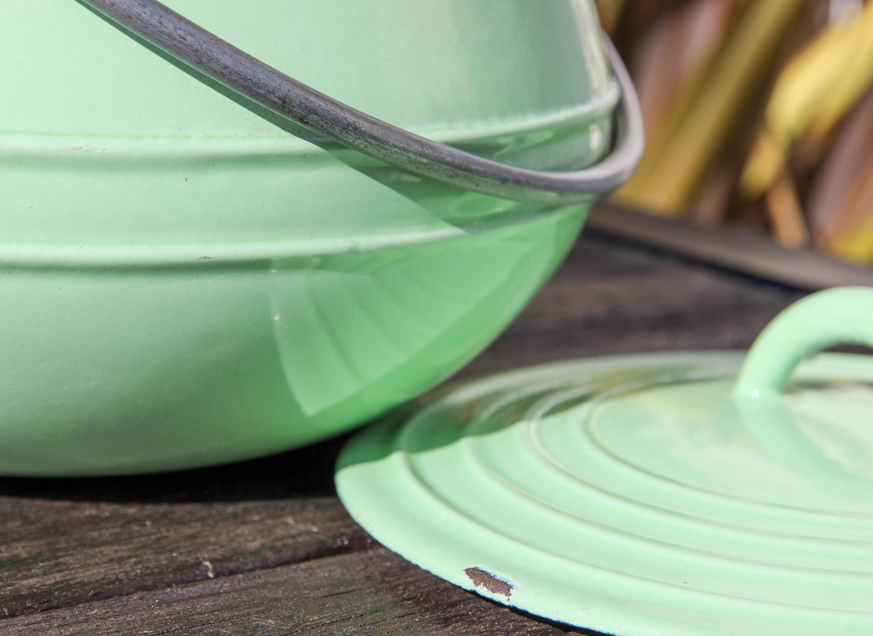 Vintage French Heavy Cast Iron Green Enamelled Cauldron / | Etsy