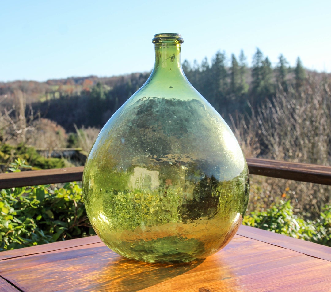 Vintage French 10 Litre Demijohn Green Glass Bottle / Early 1900s ...