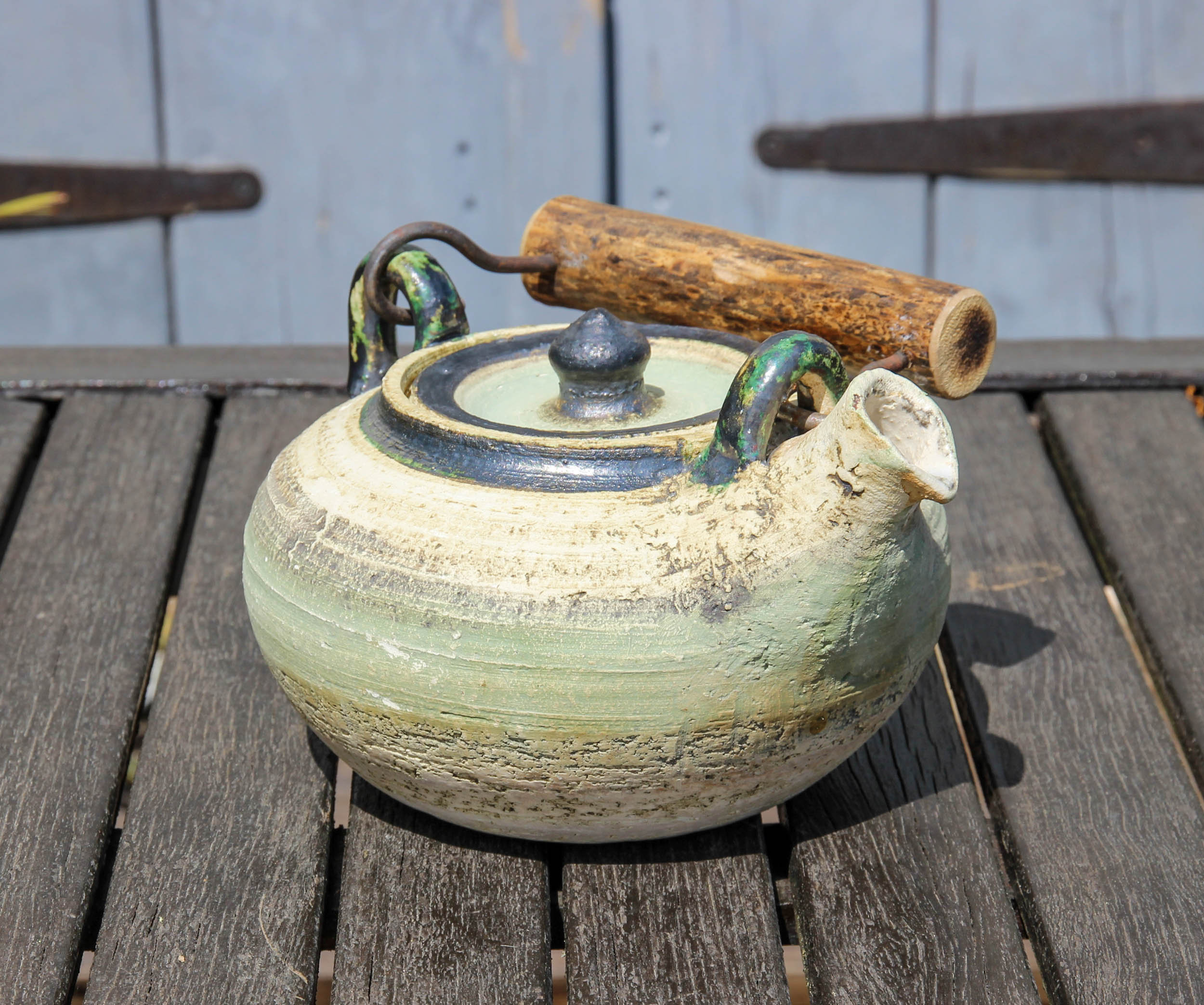 Vintage French Sourced Rustic Small Ceramic Teapot With Wooden - Etsy