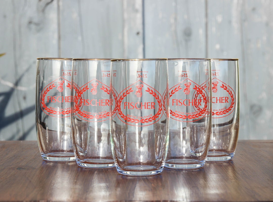 Set of 5 Rare Vintage FISCHER Biere D'alsace 25cl French Beer Glasses ...