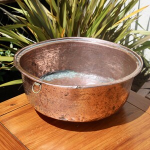 Antique French Large 2.3kg Hammered Copper Basin With Brass Hanging ...