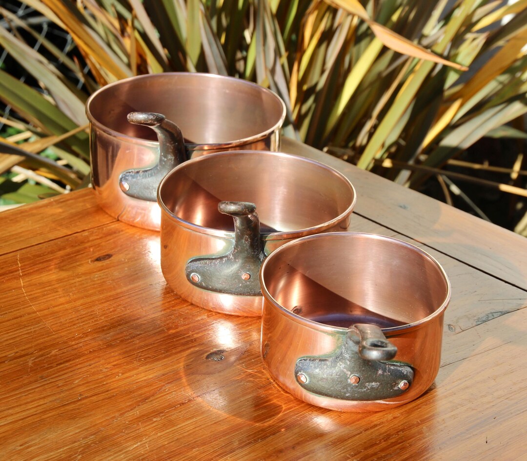 Set of 3 Vintage French Unlined Copper Pans With Cast Iron Handles ...