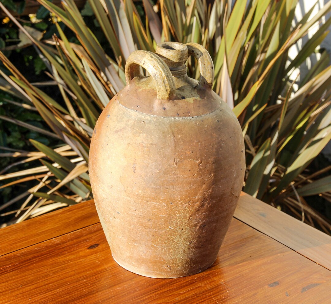 Antique French Stoneware Walnut Oil Jug / Handthrown Wine Jug, Water ...