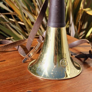 Vintage French Brass and Leather Hunting Horn / Traditional Mid Century ...