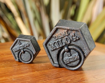 Pair of Antique French Cast Iron Weights / 100 and 500g Hexagonal ...