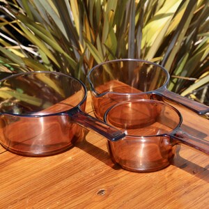 Set of 3 Vintage French VISION CORNING Smoked Glass Saucepans / 1980s ...