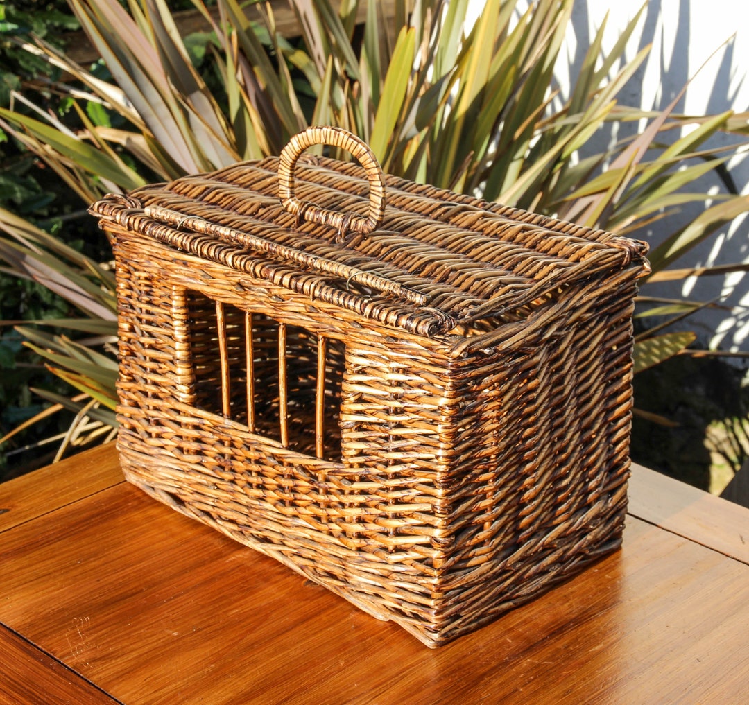 Vintage French Handmade Wicker Pet Carrier / Mid-century Cat or Small ...