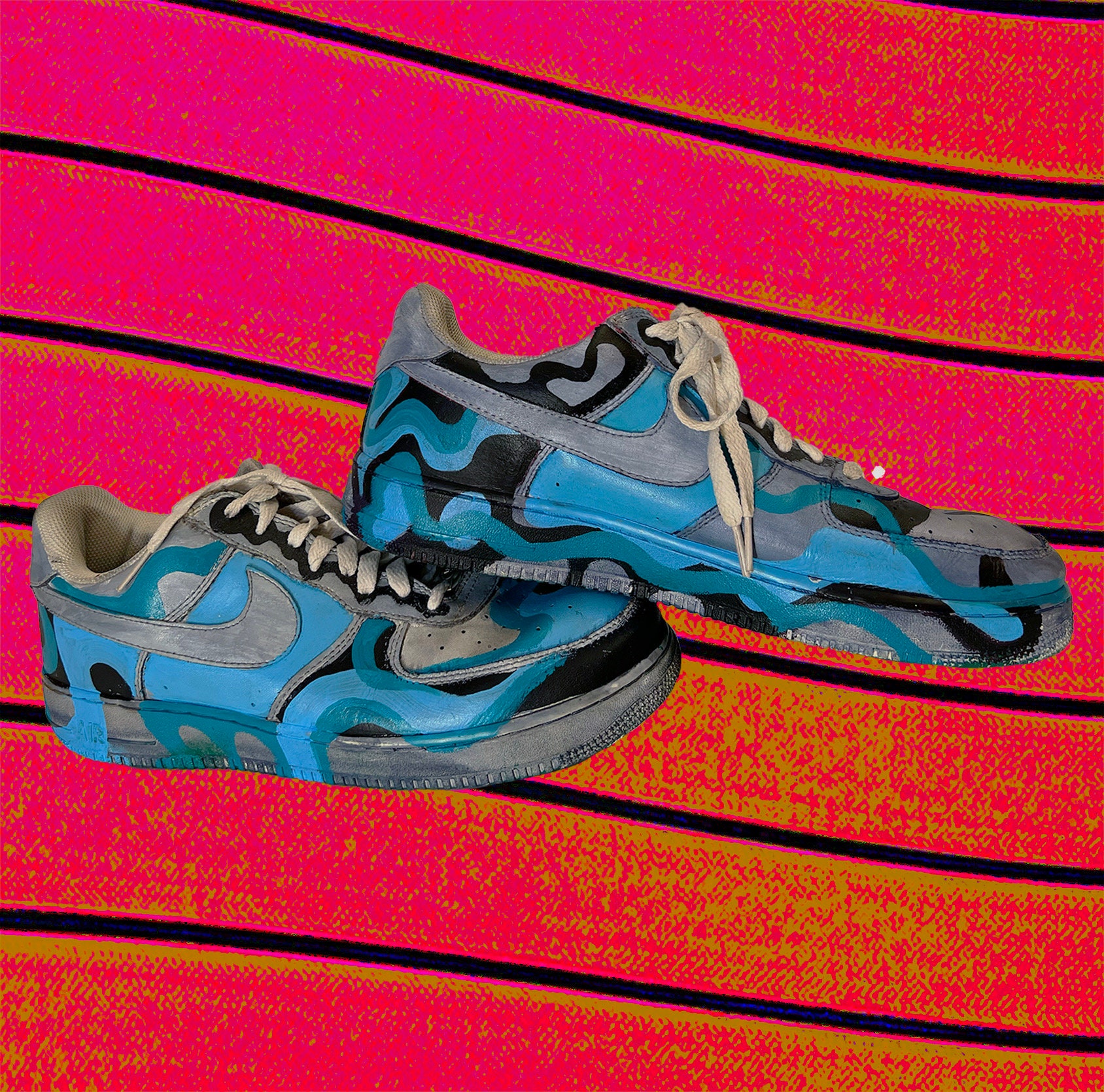 Custom Painted Blue Black and Teal Sneakers With Green Soles and ...