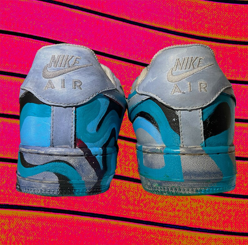 Custom Painted Blue Black and Teal Sneakers With Green Soles and ...