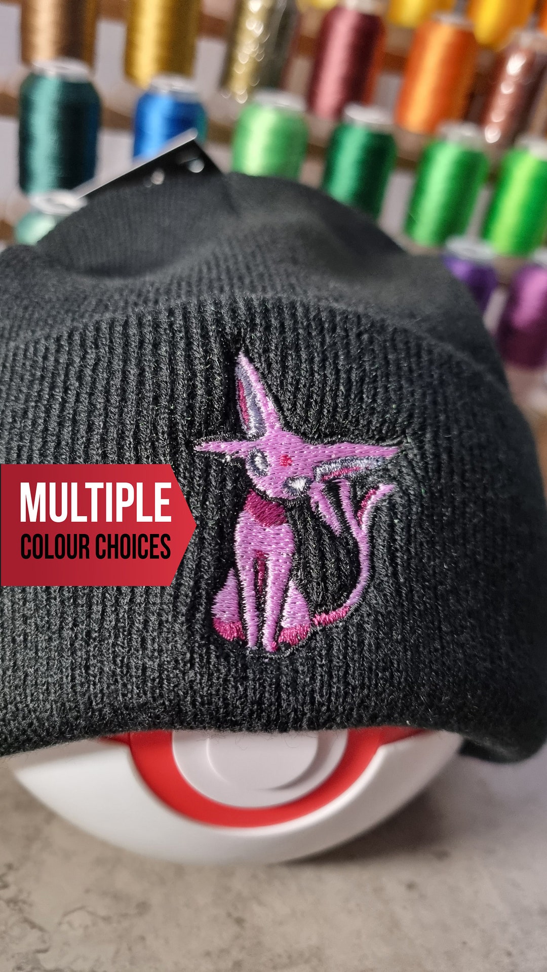 Espeon Hat Embroidered Pokemon Beanie Winter Hat Pink Psychic Pokemont ...