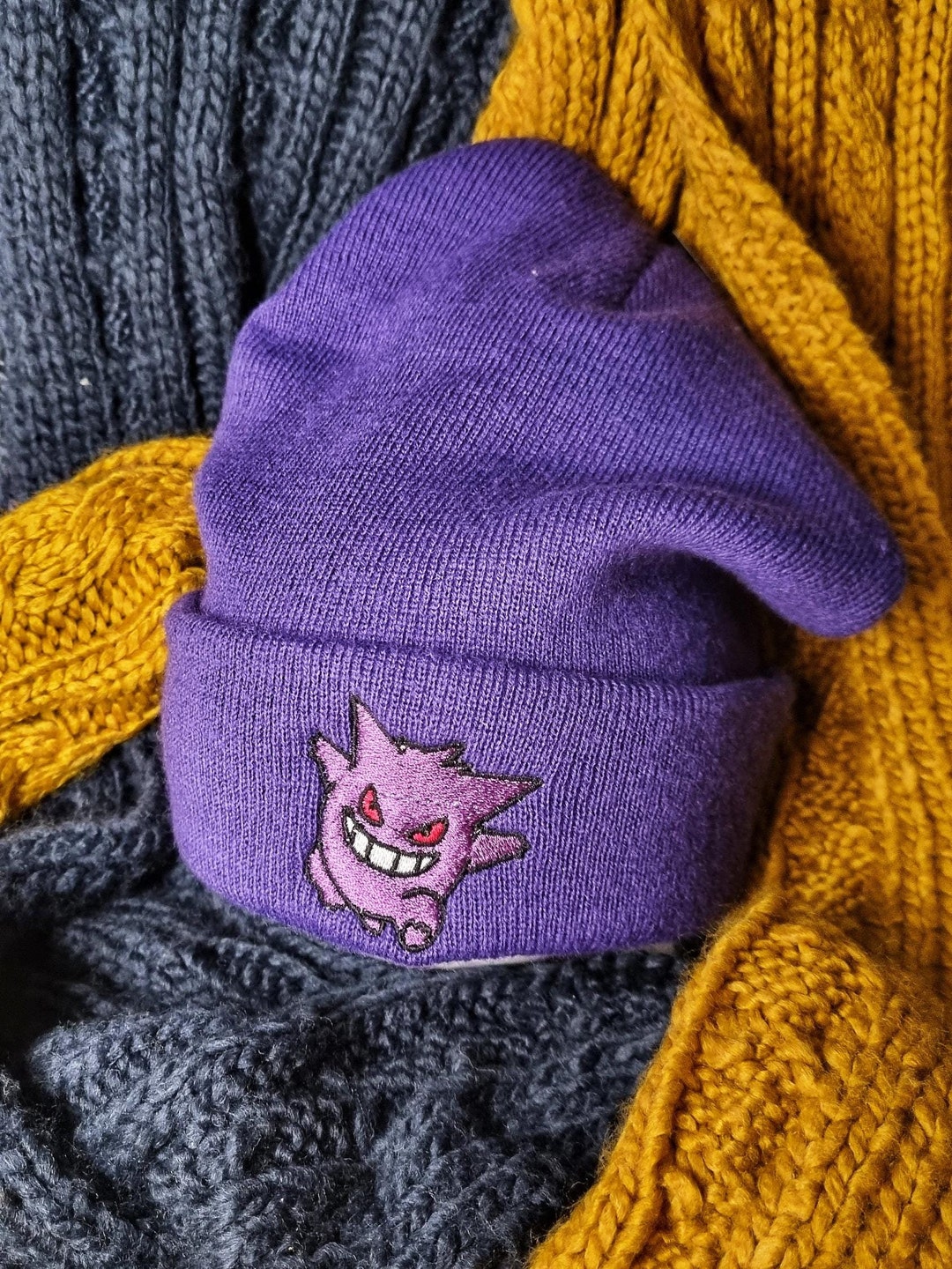 Ghostly Gengar Hat Embroidered Pokemon Beanie | Winter Hat | Pokemon ...