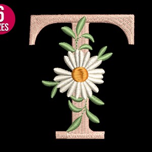 Floral Font Flower Alphabet T Letter Embroidery Design, Machine ...