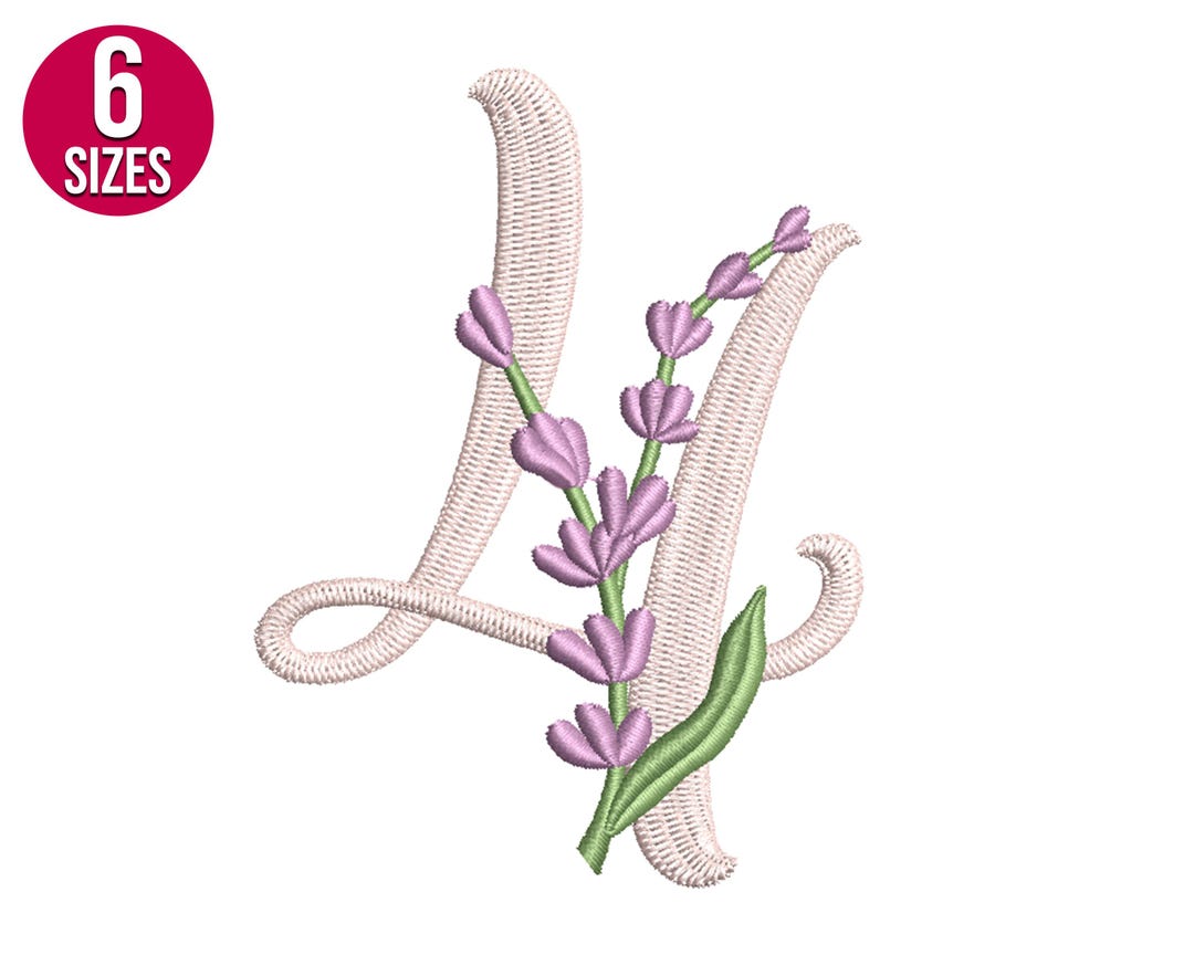 Lavender Flower Font Alphabet Number Four 4 Embroidery Design, Machine ...