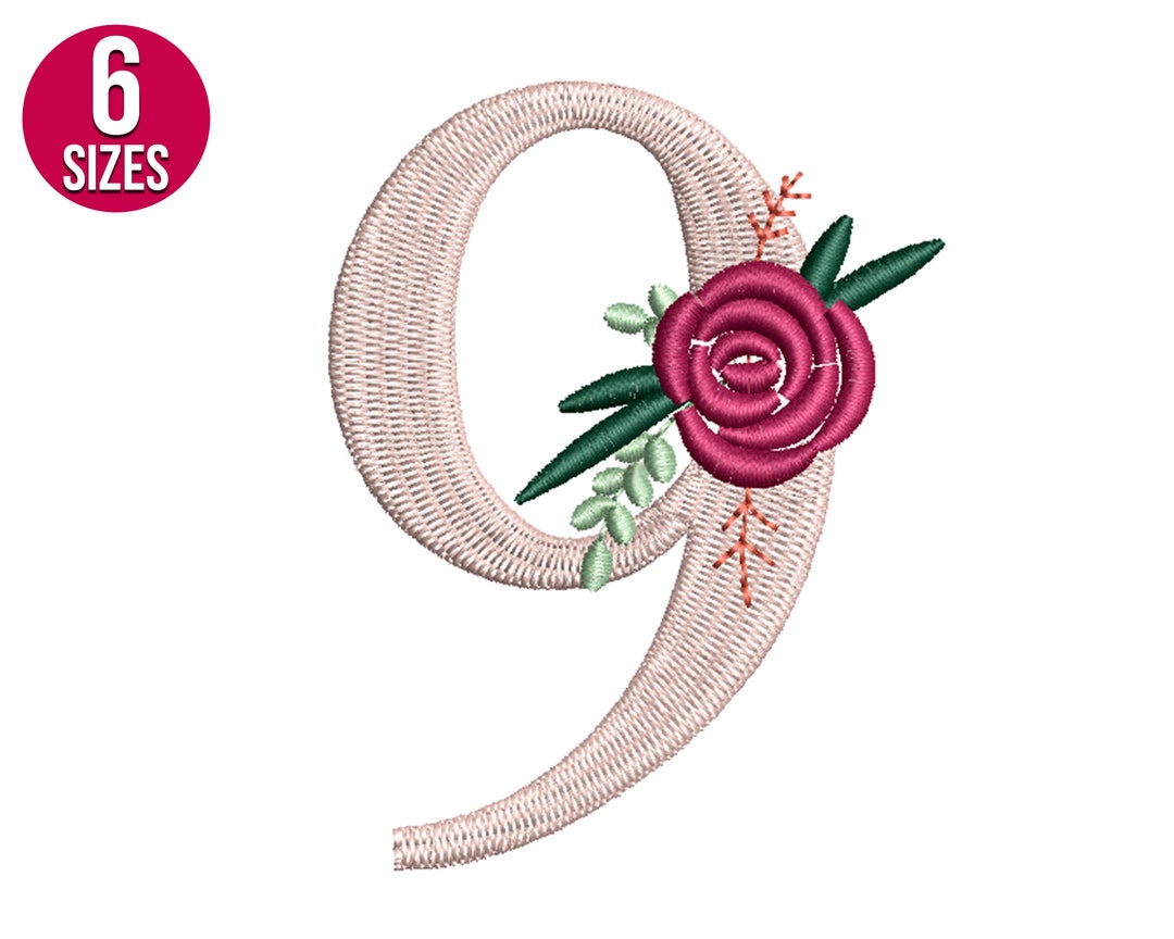 Floral Font Flower Numbers Embroidery Design, Number Nine, 9, Machine ...