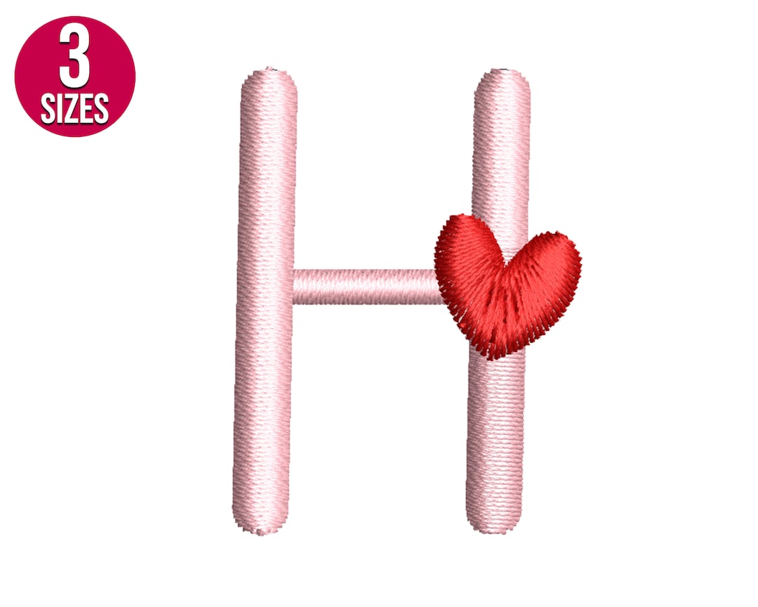 Valentines Font Heart Alphabet H Letter Embroidery Design, Machine ...