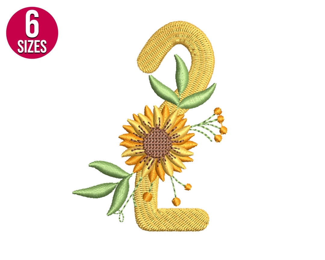 Floral Font Sunflower Alphabet Number Two Embroidery Design, Machine ...