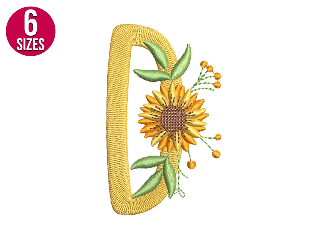 Floral Font Sunflower Alphabet D Letter Embroidery Design, Machine ...