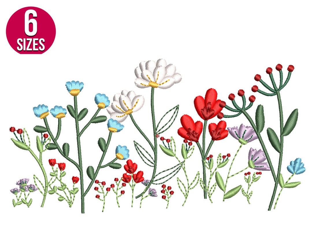 Wildflowers Embroidery Design, Floral, Herb, Plants, Machine Embroidery ...