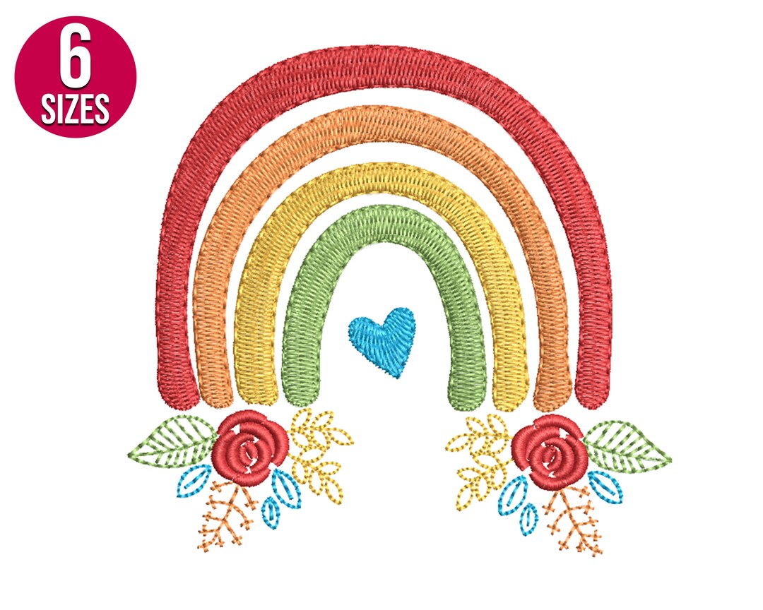 Boho Rainbow Embroidery Design, Flowers, Machine Embroidery File ...