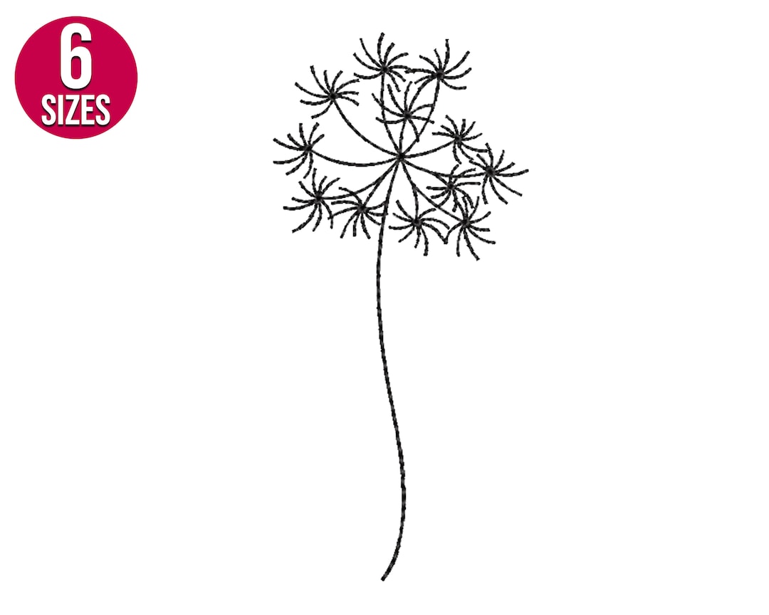 Dandelion Flower Embroidery Design, Line Art, Machine Embroidery File ...