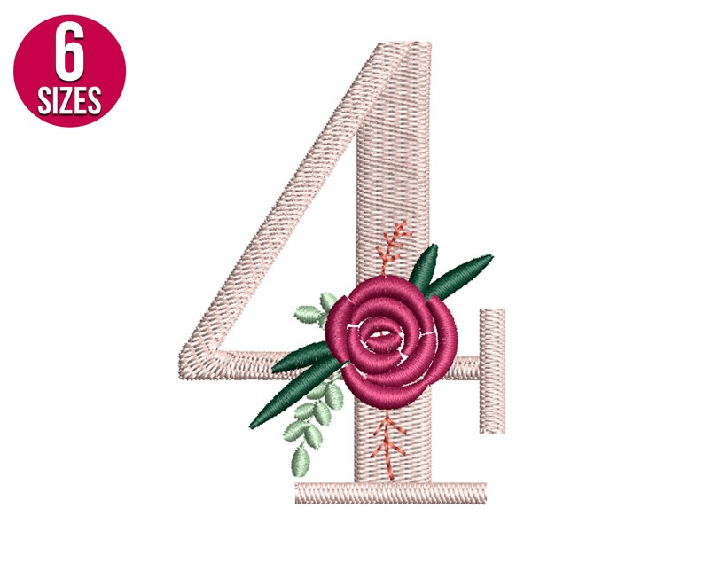 Floral Font Flower Numbers Embroidery Design Number Four 4 - Etsy