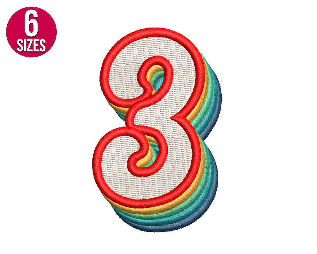 Retro Embroidery Numbers Embroidery Design, Font, Number Three, Machine ...