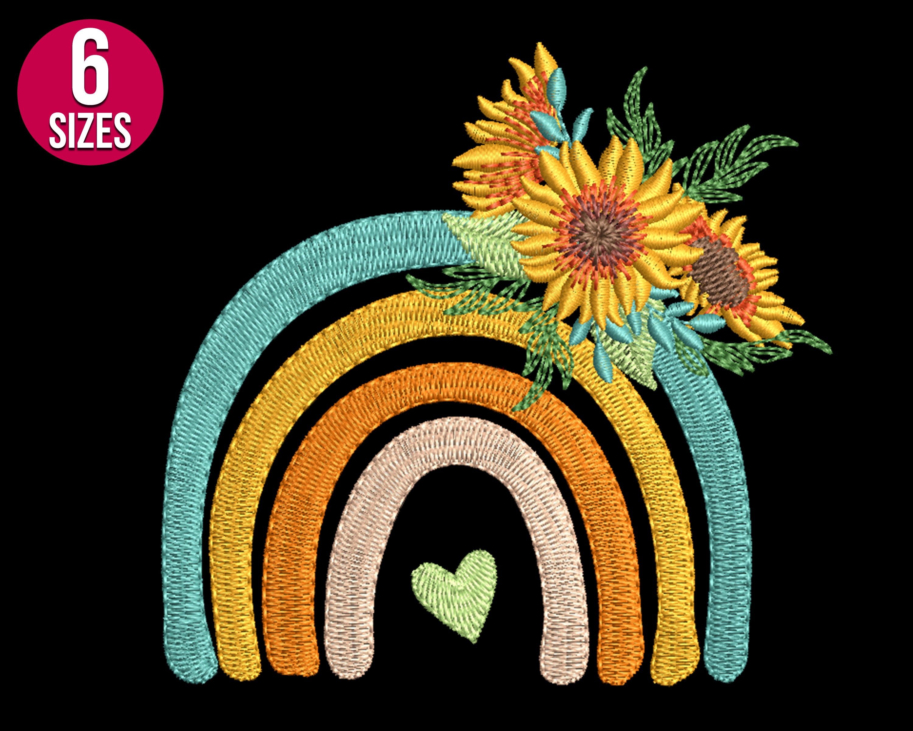 Floral Rainbow Embroidery Design Sunflower Machine - Etsy