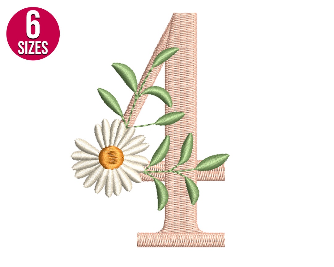 Floral Font Flower Alphabet Number Four Embroidery Design, Number 4 ...