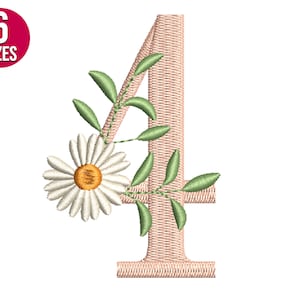 Floral Font Flower Alphabet Number Four Embroidery Design, Number 4 ...