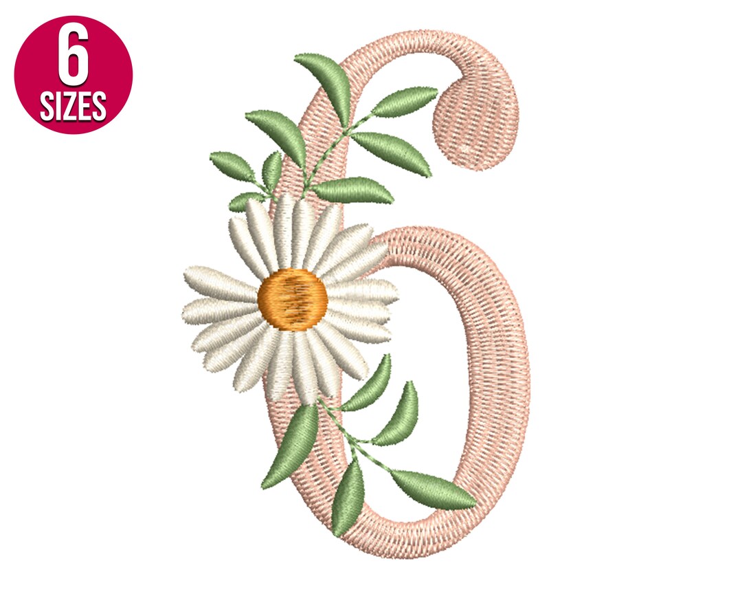 Floral Font Flower Alphabet Number Six Embroidery Design, Number 6 ...