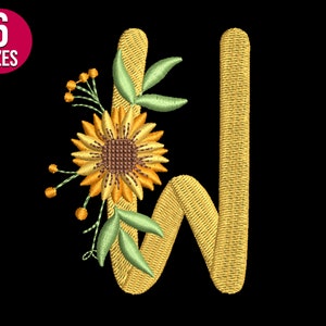 Floral Font Sunflower Alphabet W Letter Embroidery Design, Machine ...