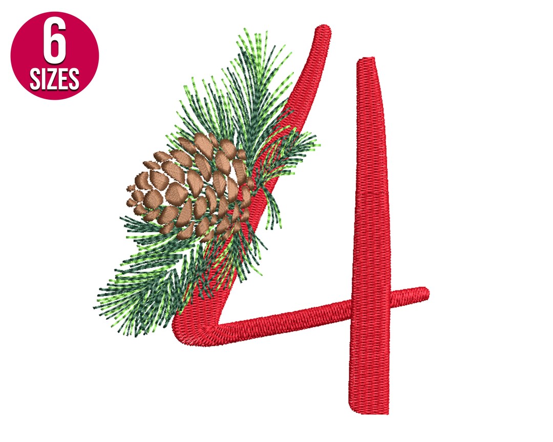 Christmas Alphabet Embroidery Design, Number Four, Pine Cone, Font ...