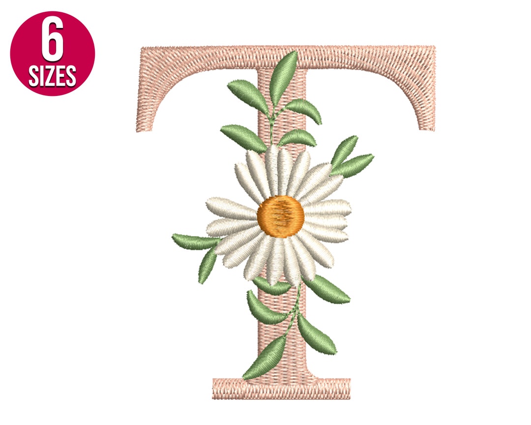Floral Font Flower Alphabet T Letter Embroidery Design, Machine ...
