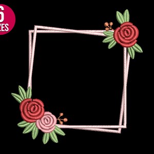 Floral Monogram Frame Embroidery Design, Rose Flower, Machine ...