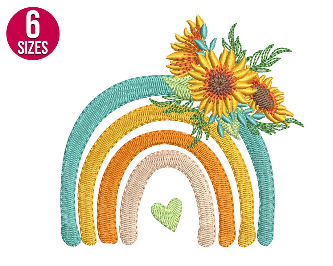 Floral Rainbow Embroidery Design, Sunflower, Machine Embroidery File - Etsy