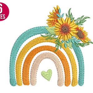 Floral Rainbow Embroidery Design, Sunflower, Machine Embroidery File - Etsy