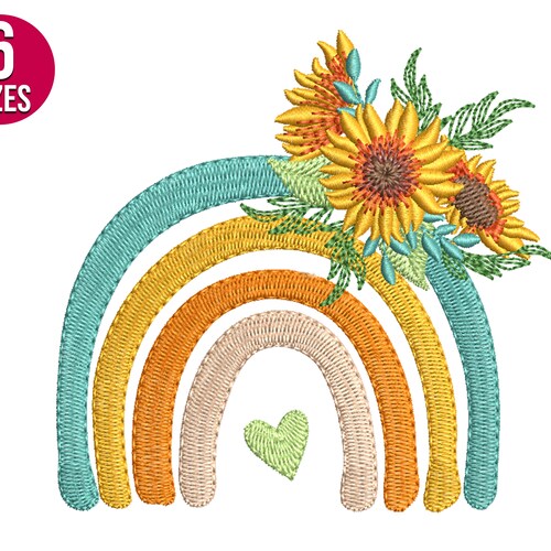 Flower Heart Rainbow Embroidery Design Floral Machine - Etsy