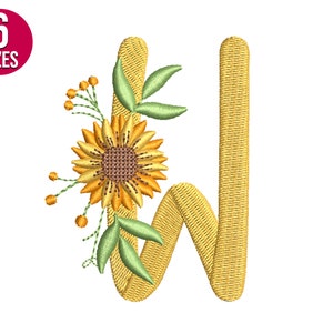 Floral Font Sunflower Alphabet W Letter Embroidery Design, Machine ...