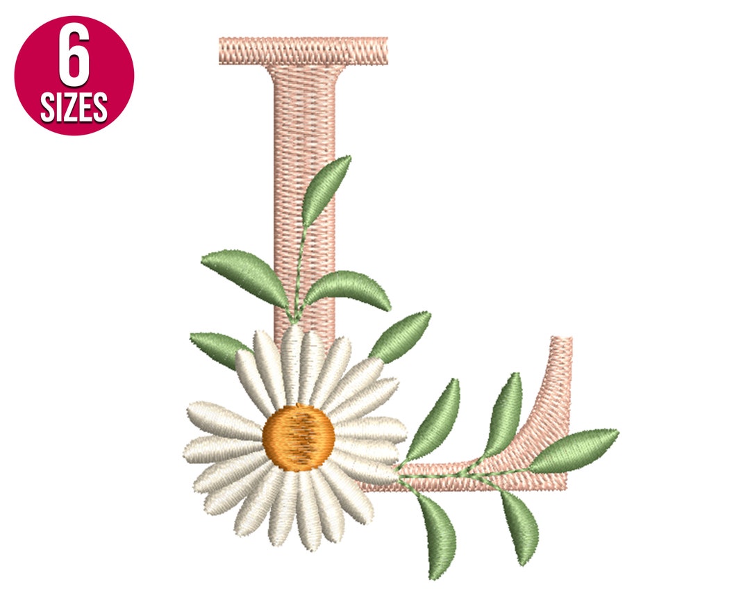 Floral Font Flower Alphabet L Letter Embroidery Design, Machine ...