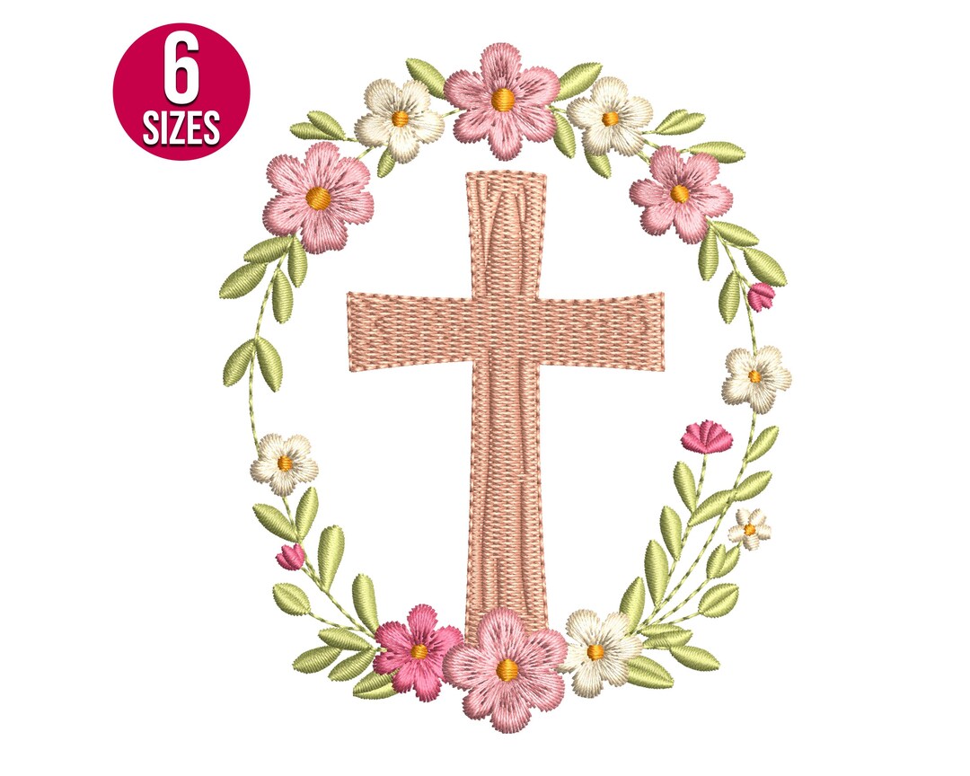 Cross With Floral Wreath Embroidery Design, Easter Design, Machine ...