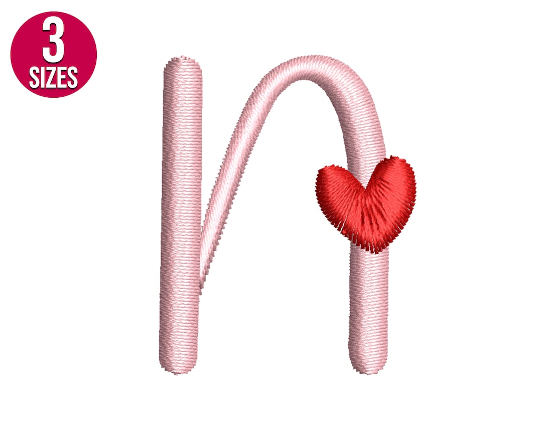 Valentines Font Heart Alphabet N Letter Embroidery Design, Machine ...