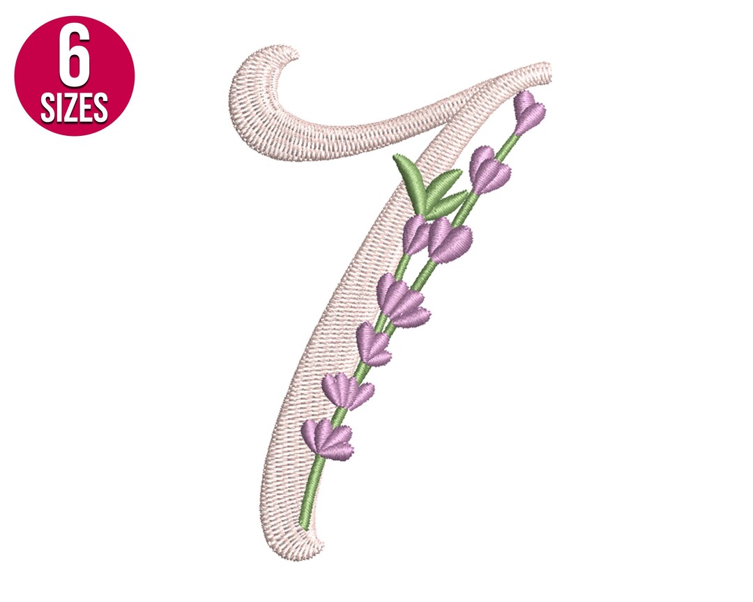 Lavender Flower Font Alphabet Number Seven 7 Embroidery Design, Machine ...