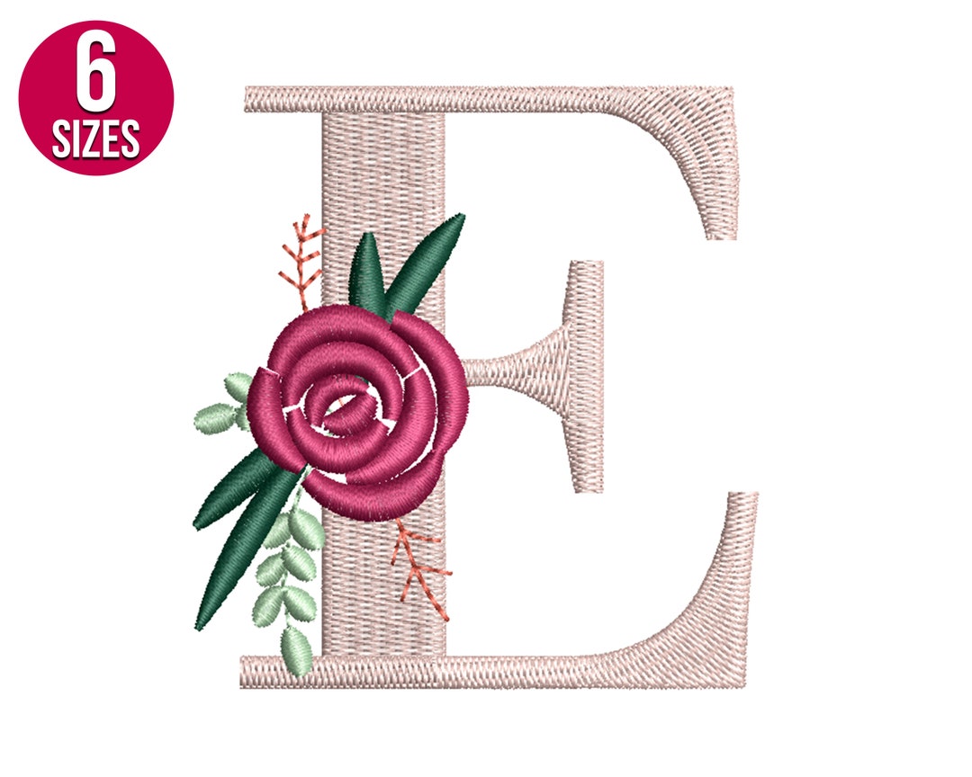Floral Font Flower Alphabet E Letter Embroidery Design, Machine ...