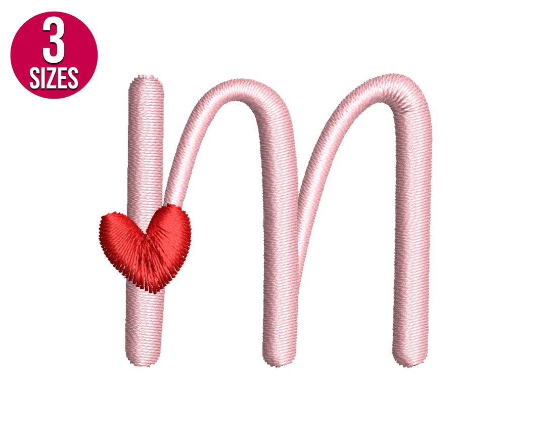 Valentines Font Heart Alphabet M Letter Embroidery Design, Machine ...