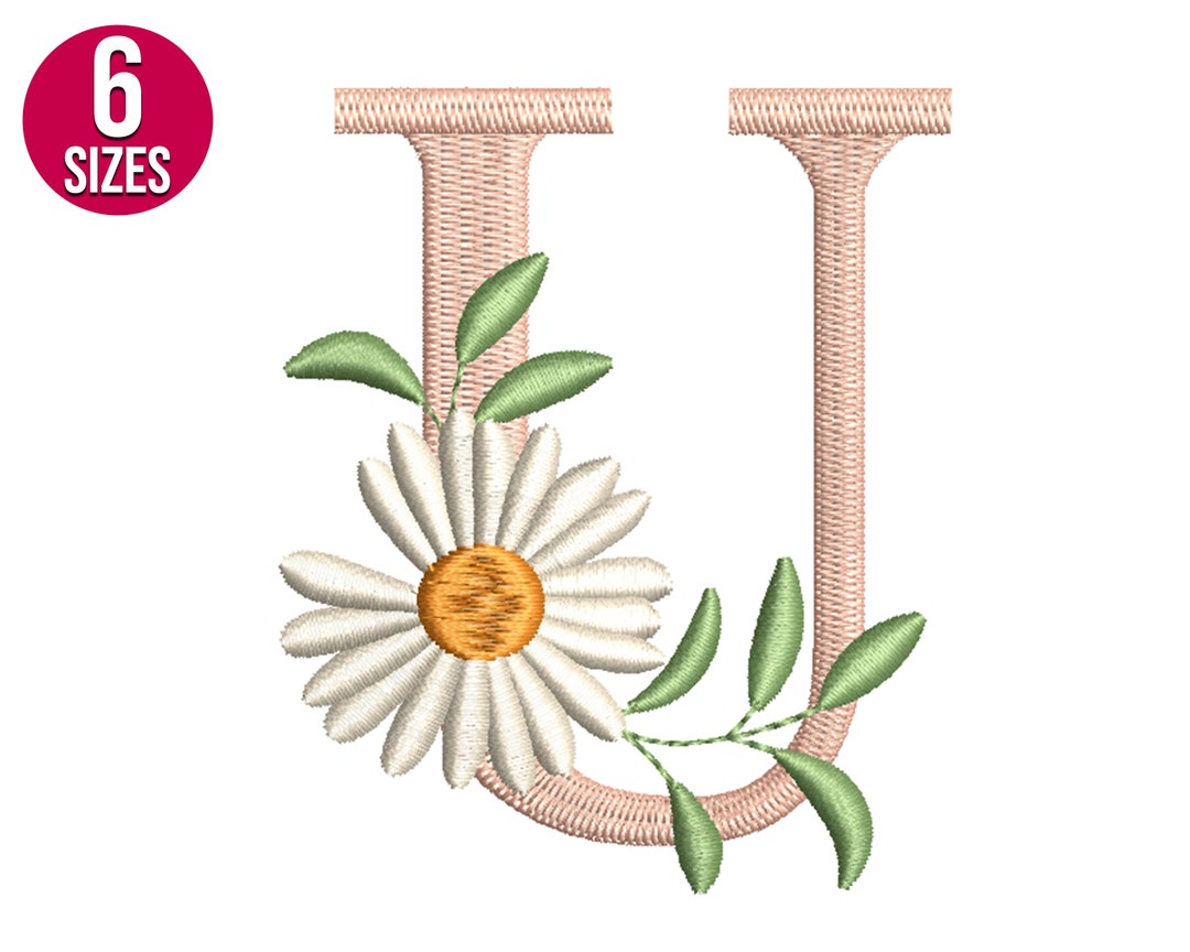Floral Font Flower Alphabet U Letter Embroidery Design, Machine ...