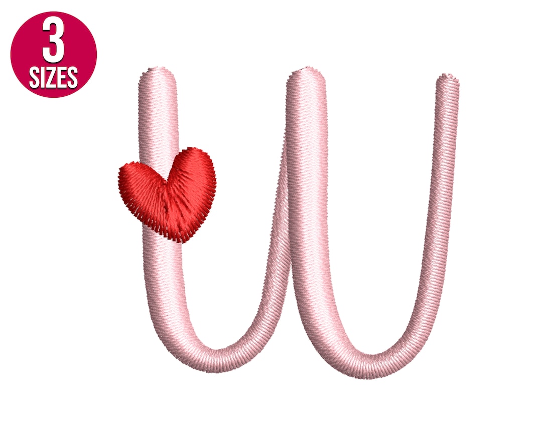 Valentines Font Heart Alphabet W Letter Embroidery Design, Machine ...