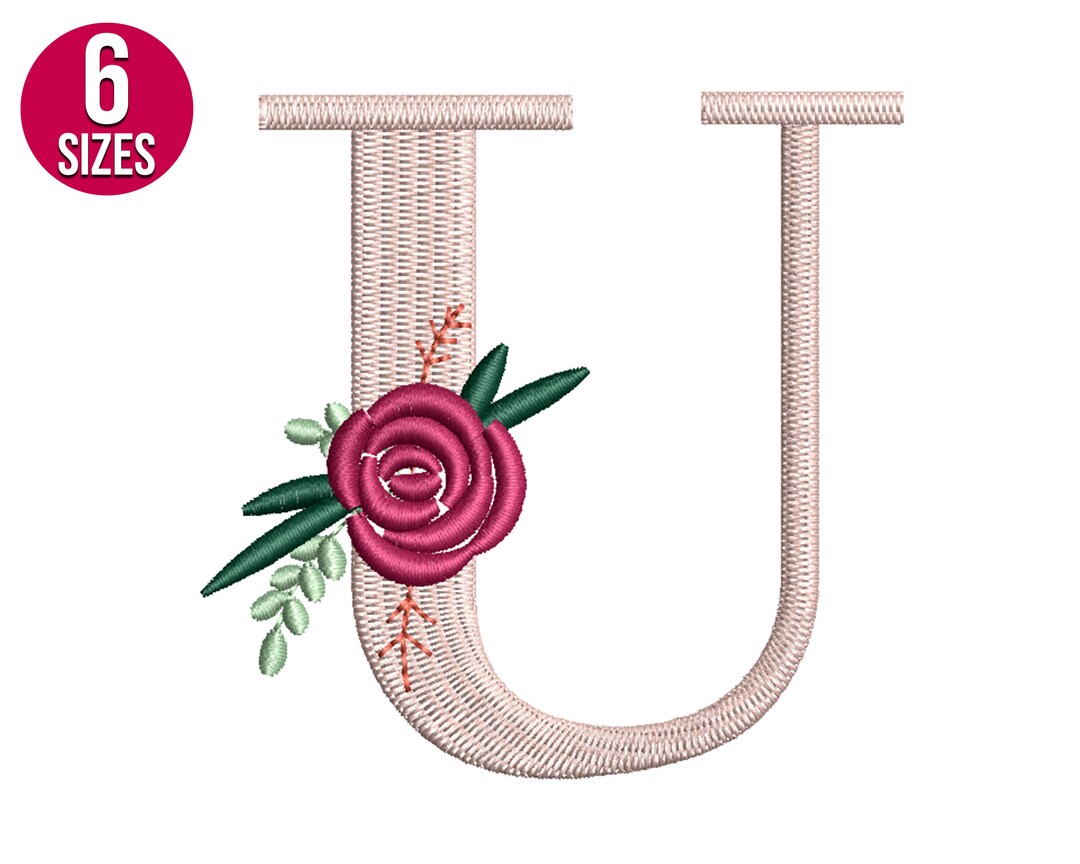 Floral Font Flower Alphabet U Letter Embroidery Design, Machine ...