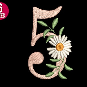 Floral Font Flower Alphabet Number Five Embroidery Design, Number 5 ...